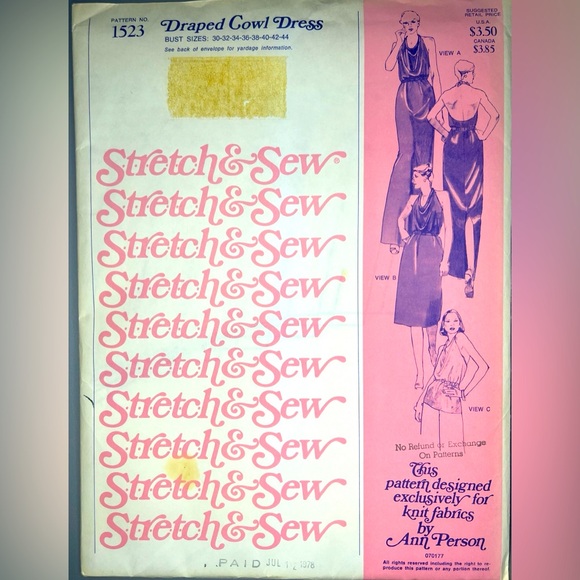 Stretch and Sew | Office | Stretch Sew By Ann Person Draped Cowl Dress ...